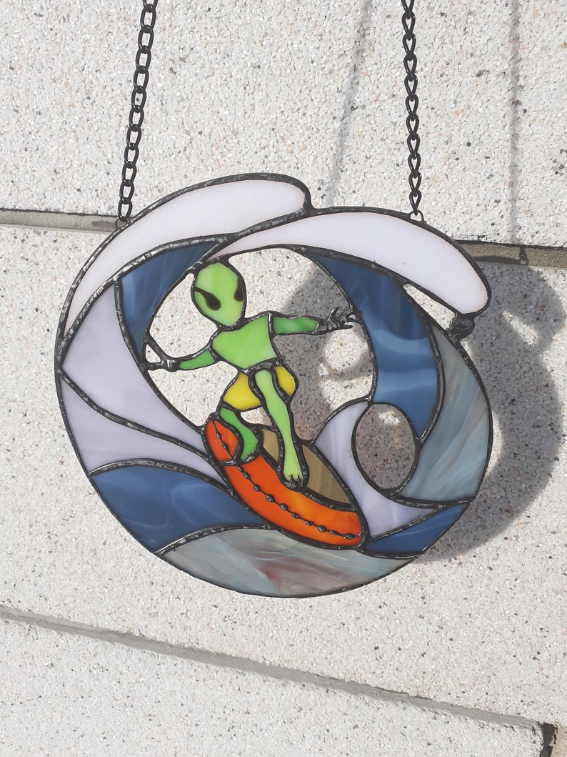 UFO Suncatcher, Ufo Stained Glass, Stained Glass Window Hangings, Ocean ...