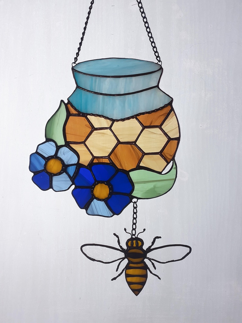 Bee Stained Glass, Daffodil Stained Glass, Bee Suncatcher, Honeycomb ...