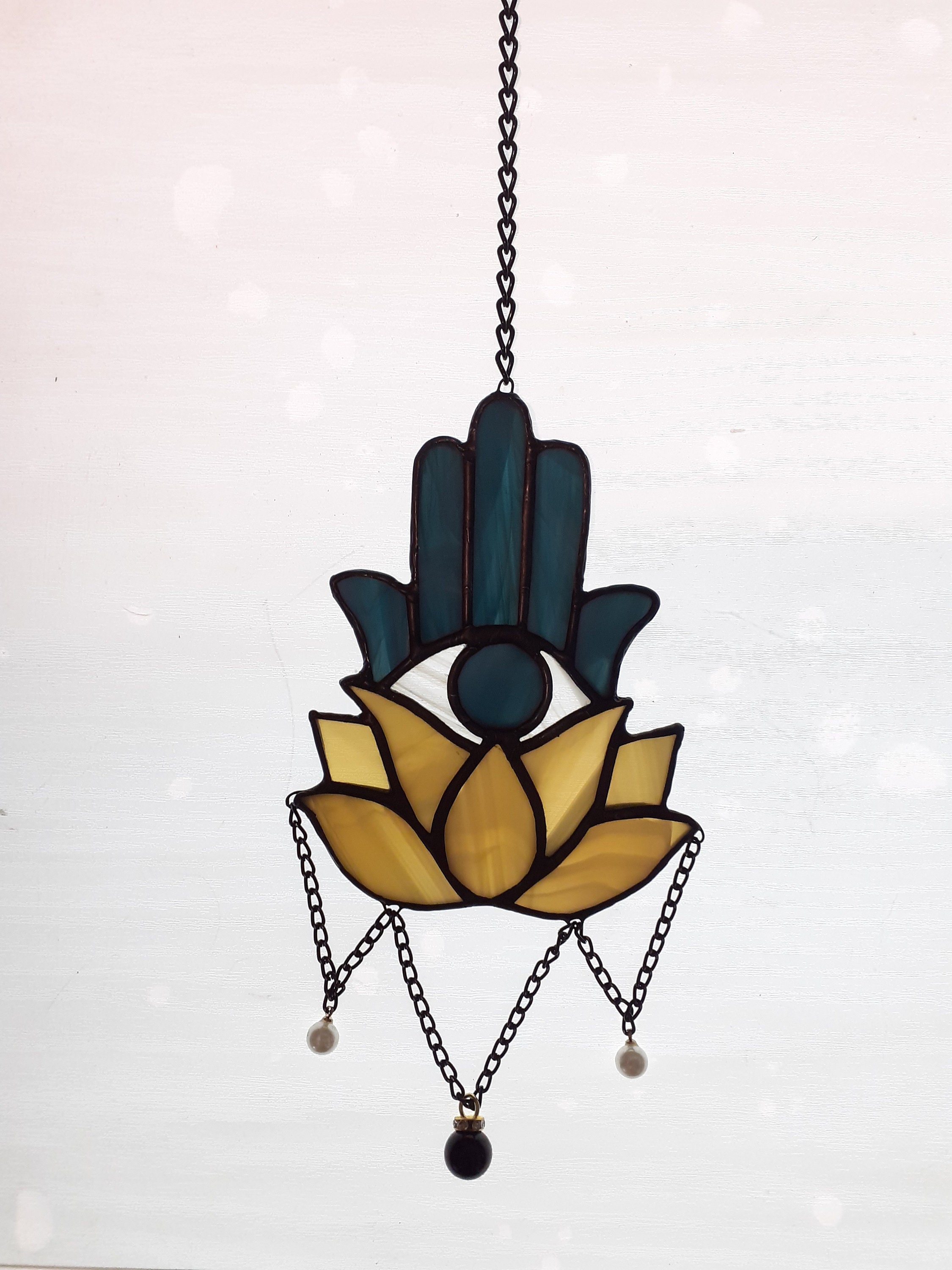 Hamsa Hand Stained Glass Succulent Suncatcher, Lotus Flower Car Mirror ...