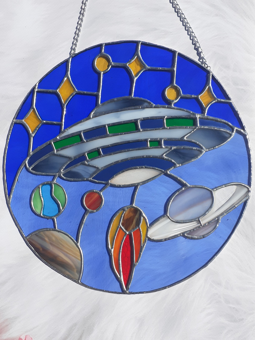 UFO Suncatcher, Ufo Stained Glass Panel, Stained Glass Window Hangings ...