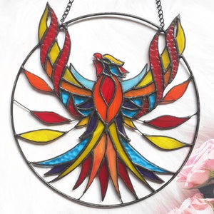 Stained Glass Phoenix Bird Dreamcatcher, Phoenix Wings Bird Suncatcher ...