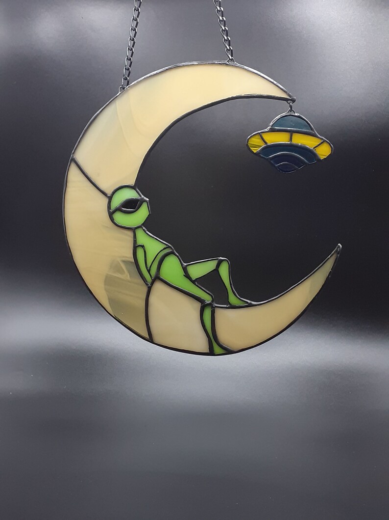 Ufo Suncatcher Ufo Stained Glass Stained Glass Window Etsy
