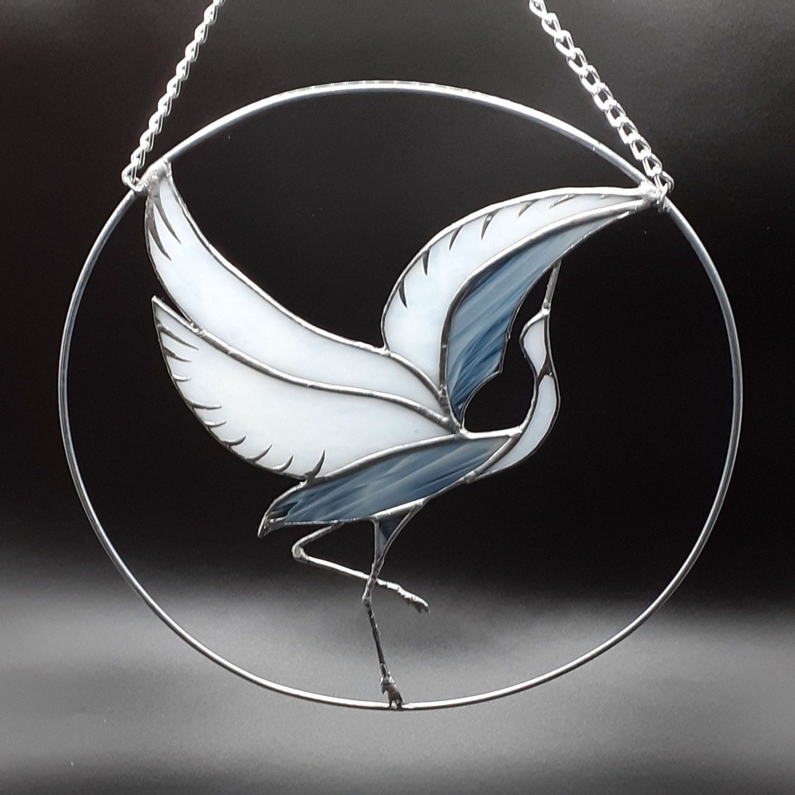 Egret Stained Glass Suncatcher, Egret Silhouette, Egret Art Stained Glass Window Hangings ...