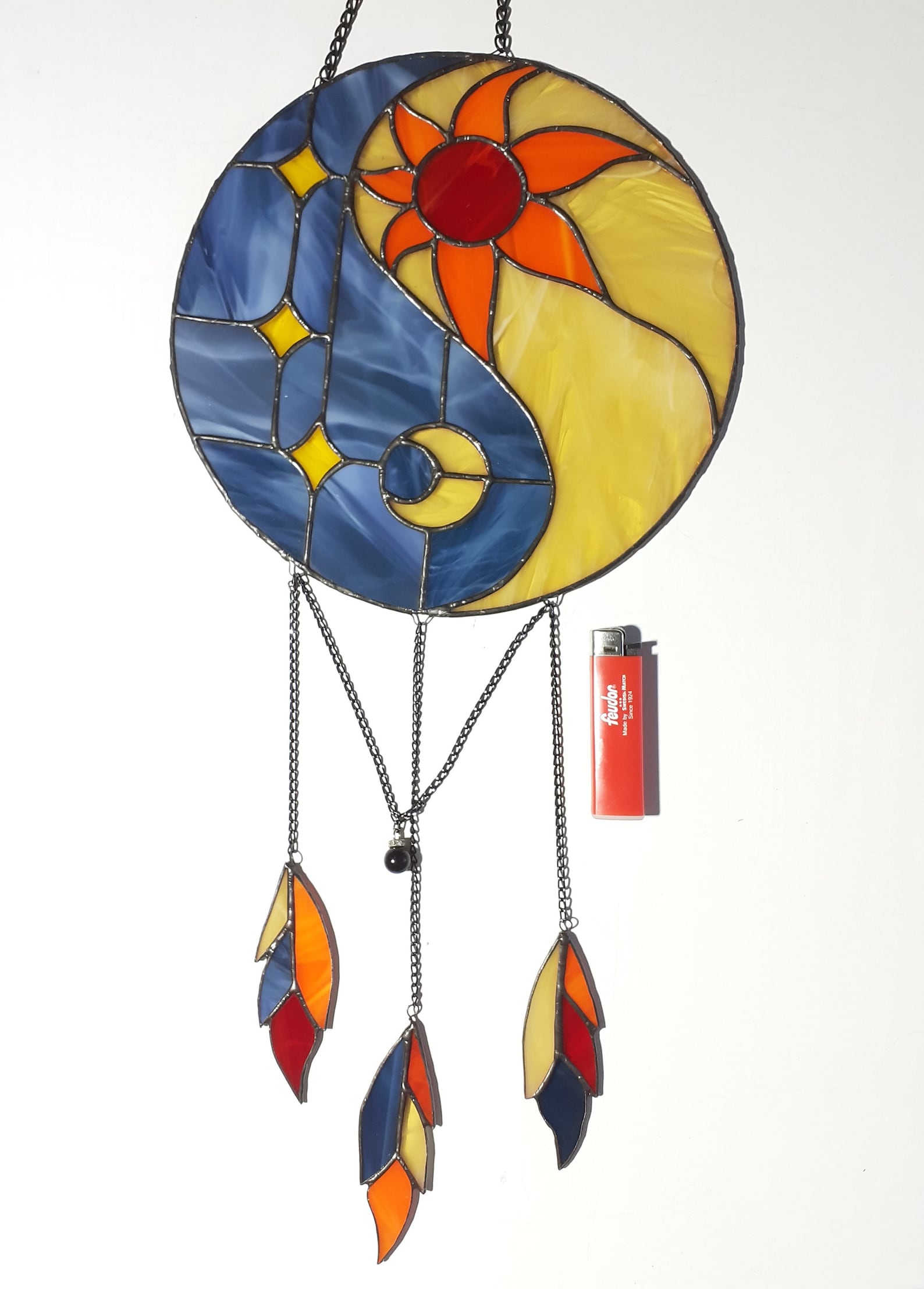 Stained Glass Dream Catcher Yin Yang Suncatcher Sun and Moon - Etsy