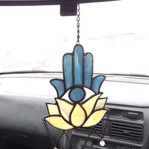 Hamsa Hand Stained Glass Succulent Suncatcher, Lotus Flower Car Mirror ...