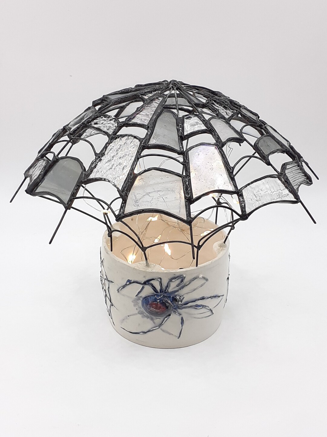 Gothic Stained Glass Spider Web, Jumping Spider Lantern, Ceramics ...