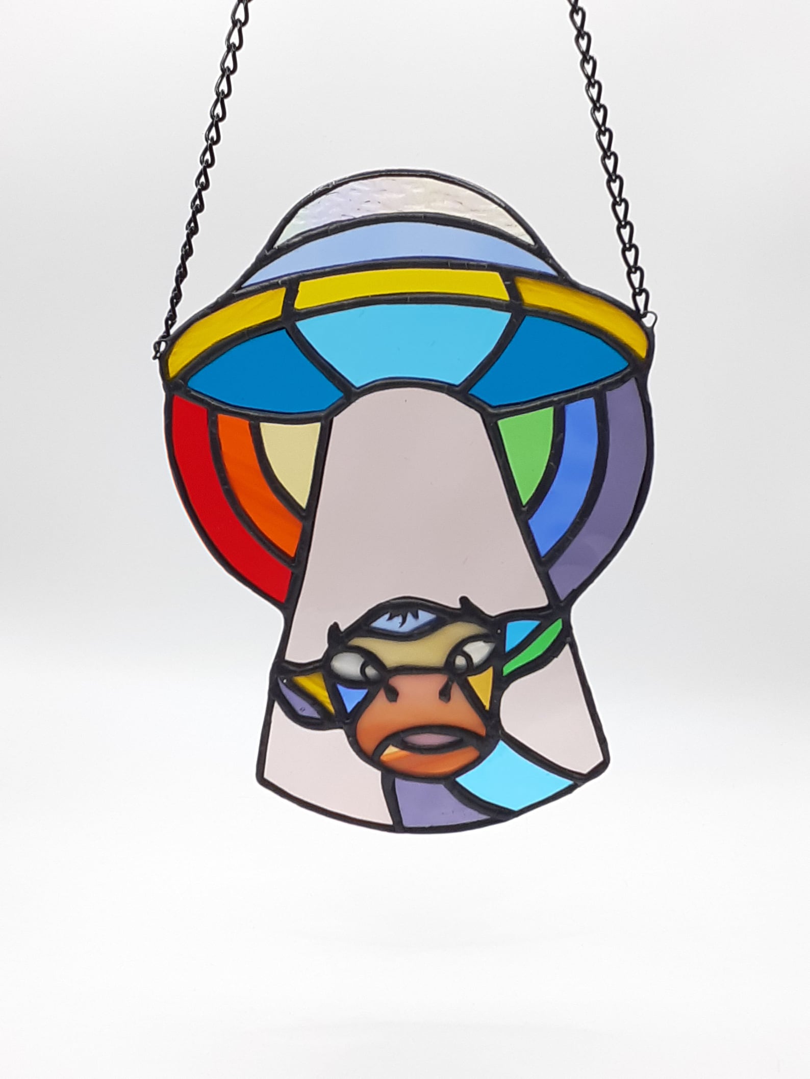 UFO Stained Glass Stained Glass Cow Alien Ufo Suncatcher - Etsy