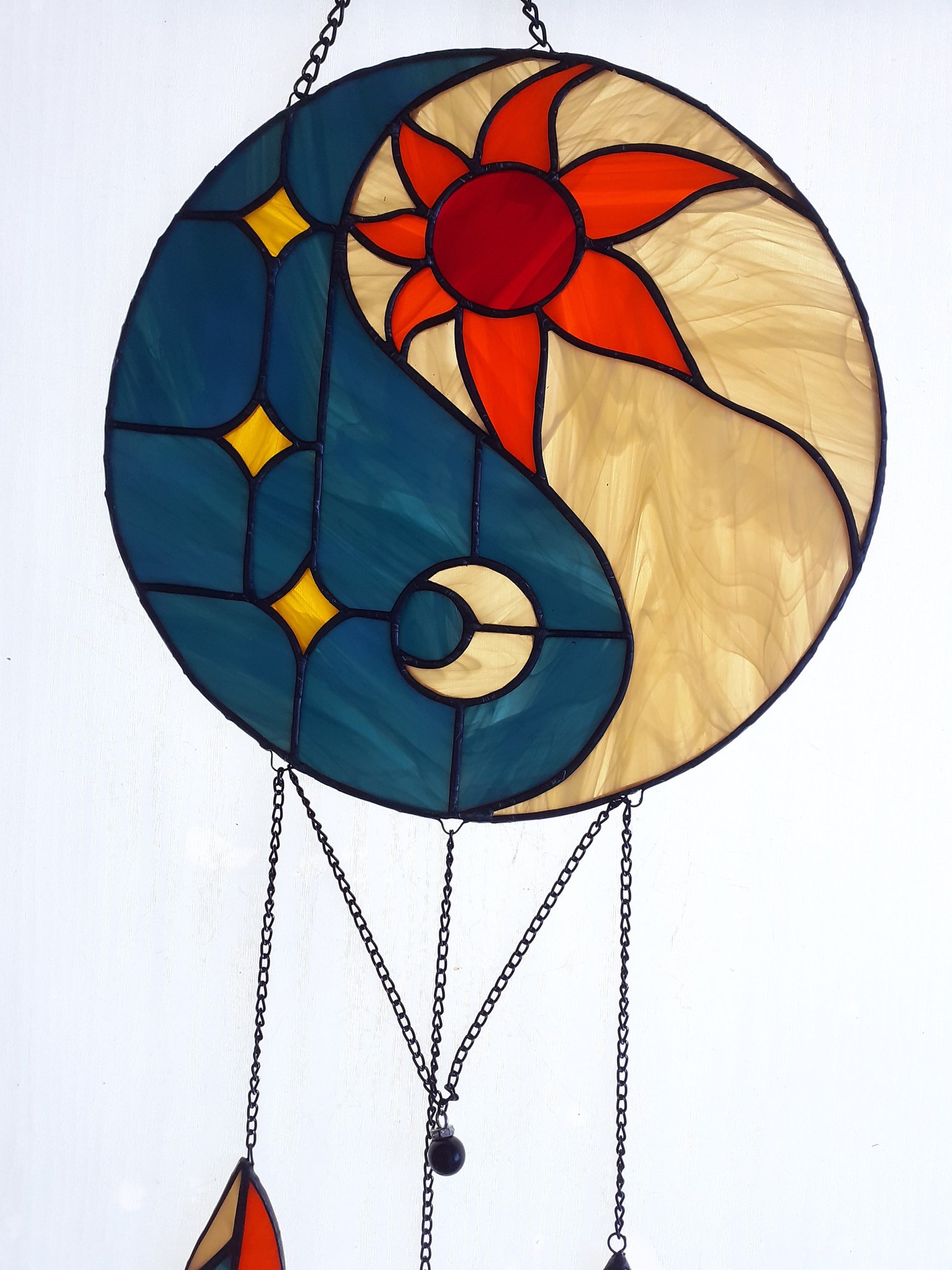 Stained Glass Dream Catcher Yin Yang Suncatcher Sun and Moon - Etsy