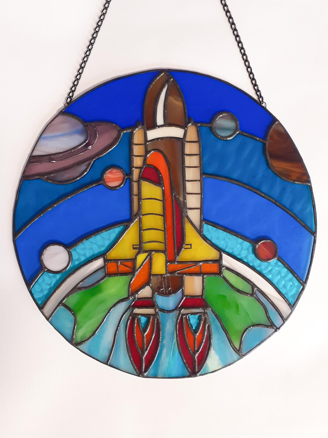 UFO Suncatcher, Spaceship Stained Glass Panel, Stained Glass Window ...