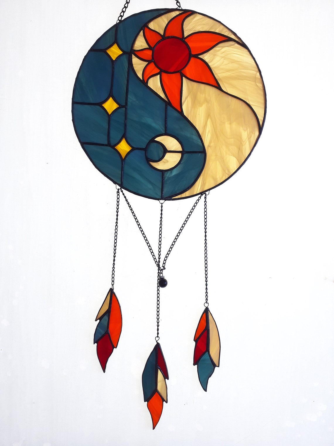Stained Glass Dream Catcher Yin Yang Suncatcher Sun and Moon - Etsy