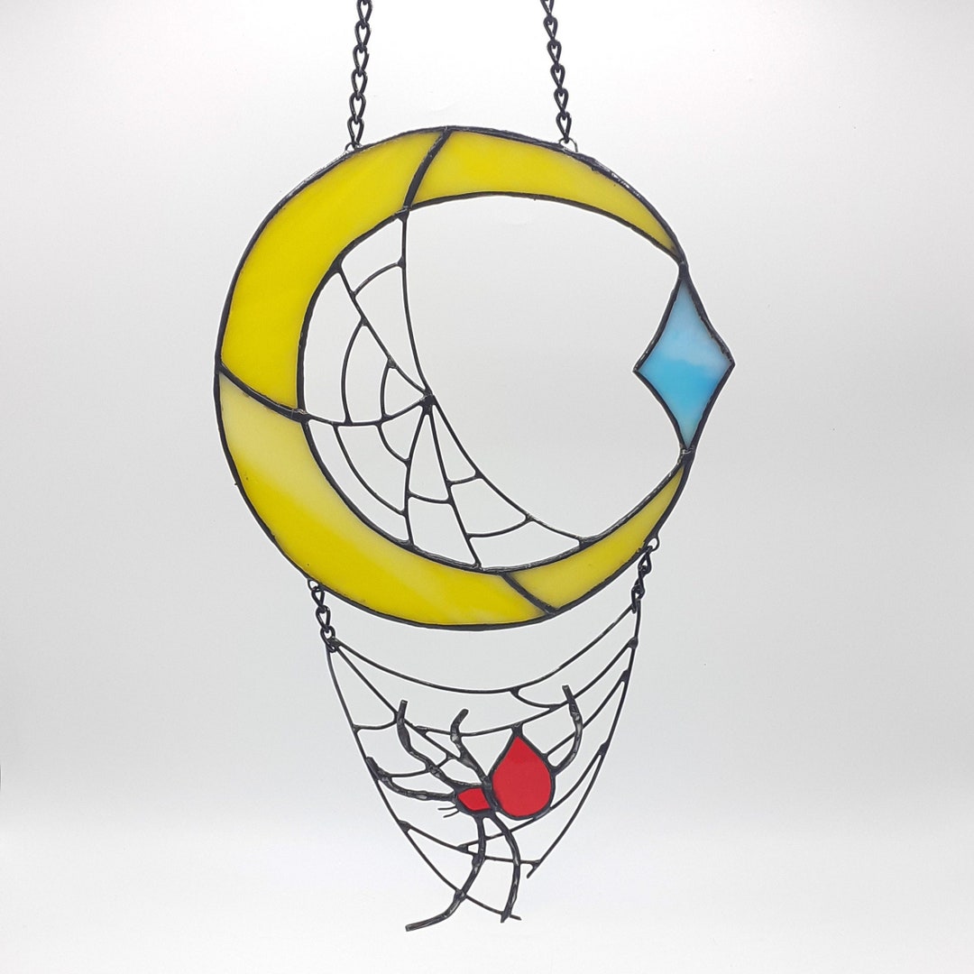 Gothic Stained Glass Spider Suncatcher, Jumping Spider Web Stained ...