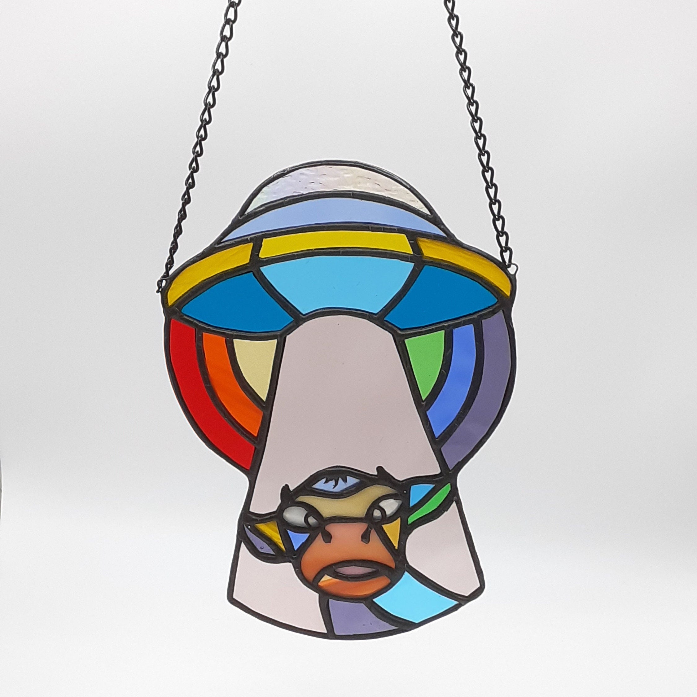 UFO Stained Glass, Stained Glass Cow Alien, Ufo Suncatcher, Alien ...