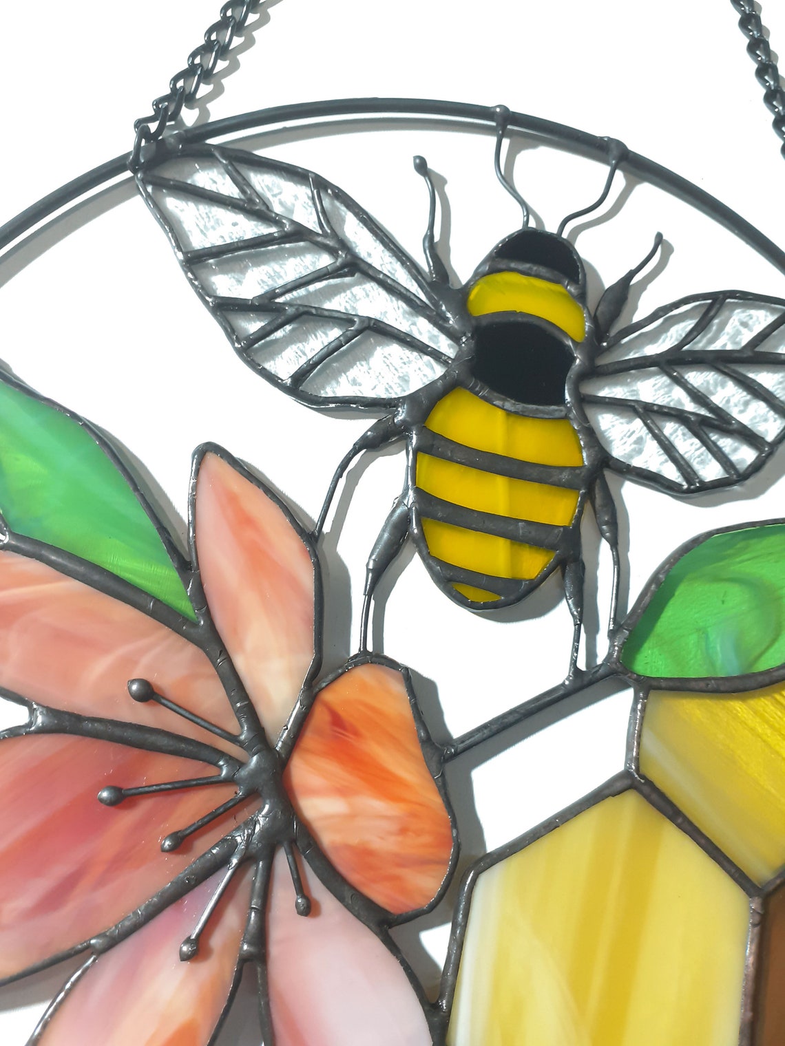Stained Glass Bee Suncatcher Honeybee Stained Glass Plant - Etsy