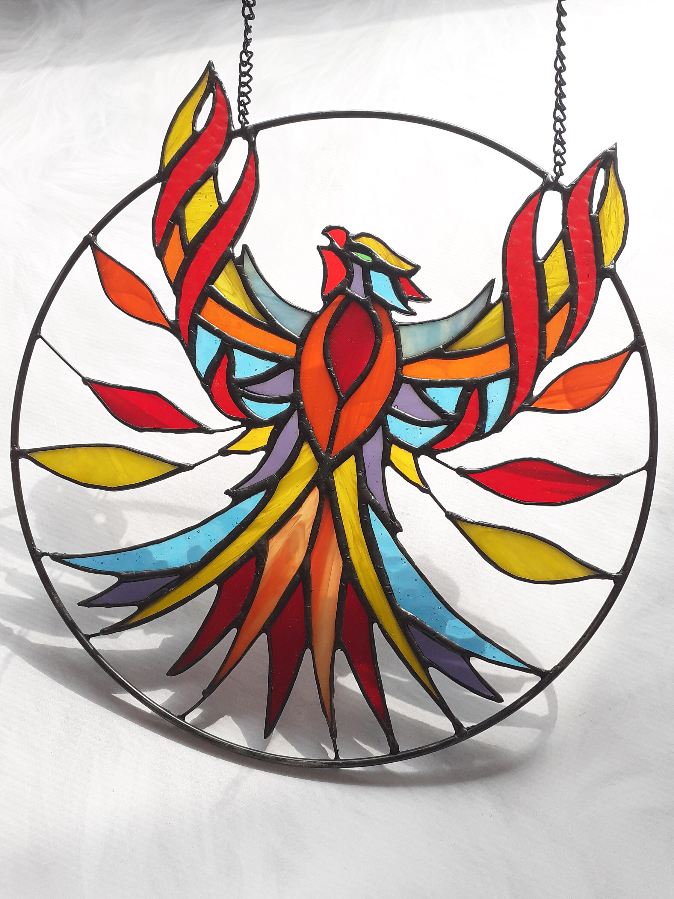 Stained Glass Phoenix Bird Dreamcatcher, Phoenix Wings Bird Suncatcher ...