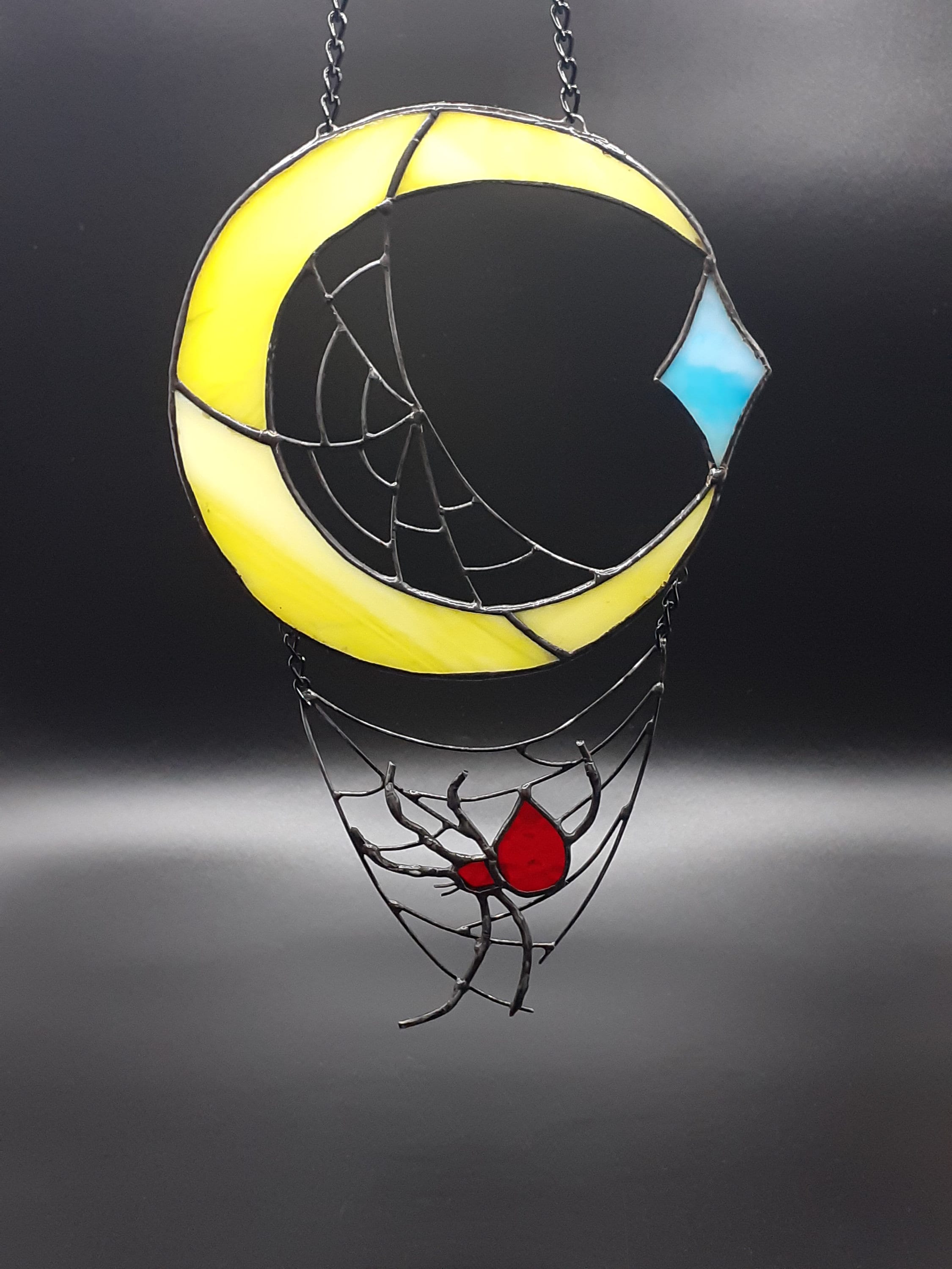 Gothic Stained Glass Spider Suncatcher, Jumping Spider Web Stained ...
