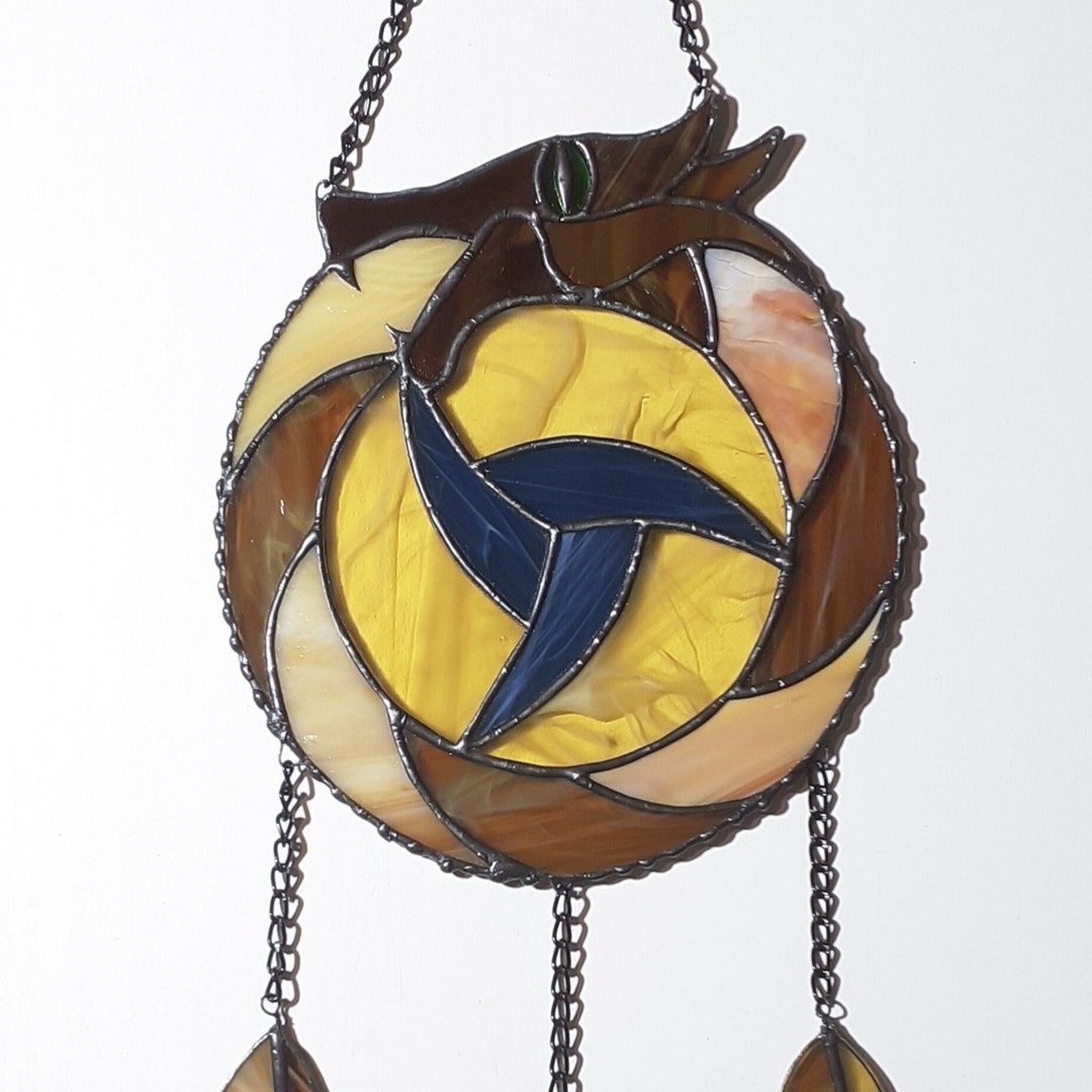 Ouroboros Celtic Stained Glass Dragon, Stained Glass Suncatcher ...
