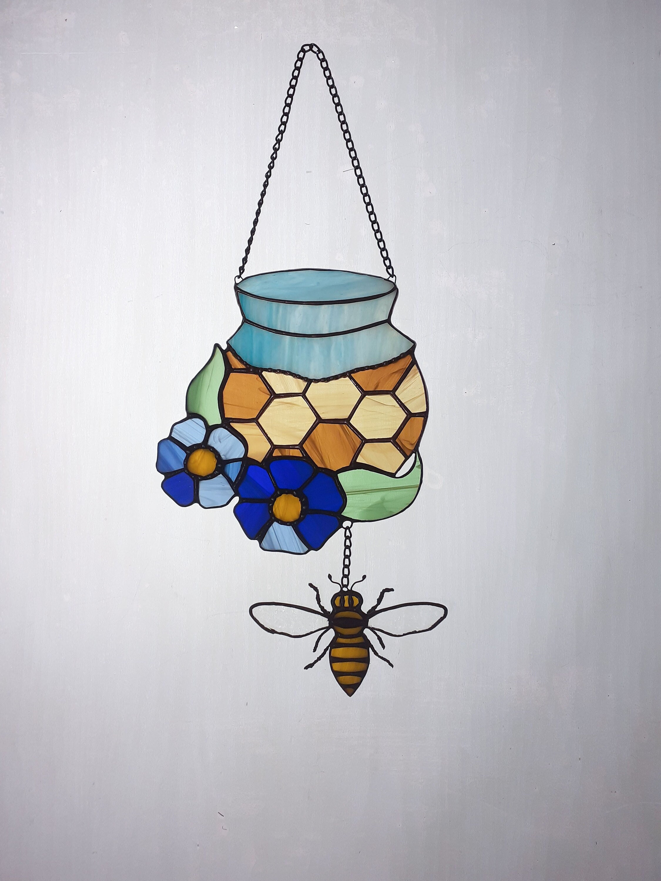 Bee Stained Glass, Daffodil Stained Glass, Bee Suncatcher, Honeycomb ...