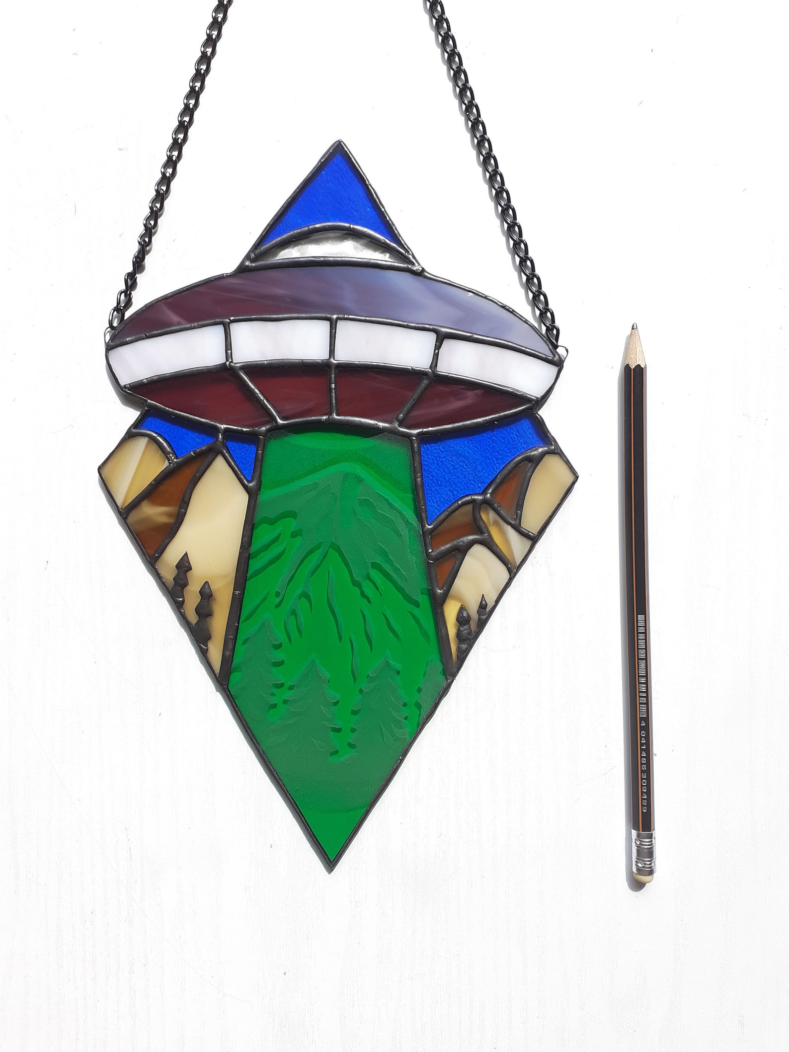 Ufo Suncatcher Ufo Stained Glass Stained Glass Window Etsy