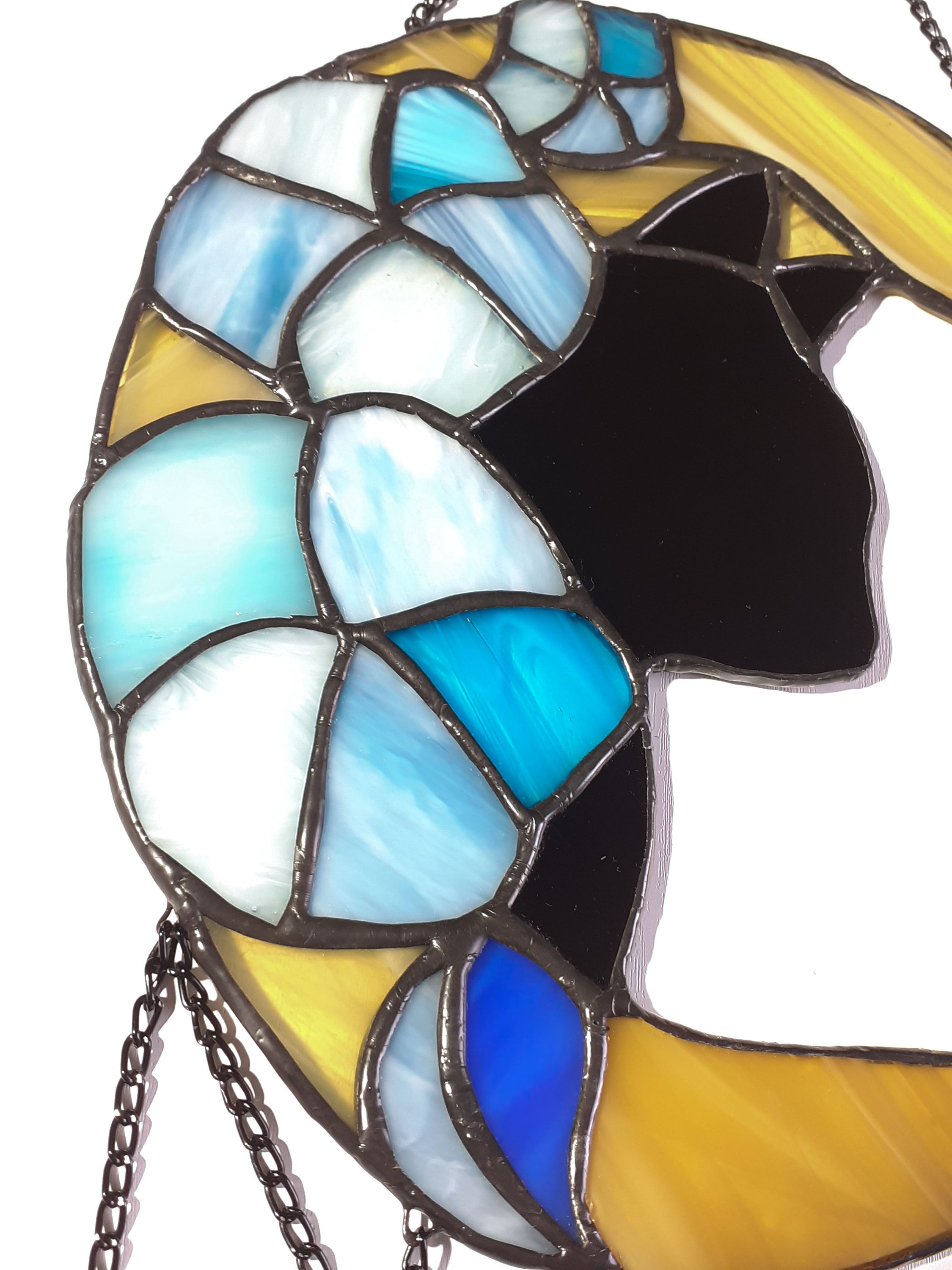 Suncatcher Stained Glass Cat Lucky Cat on Moon Stained Glass - Etsy