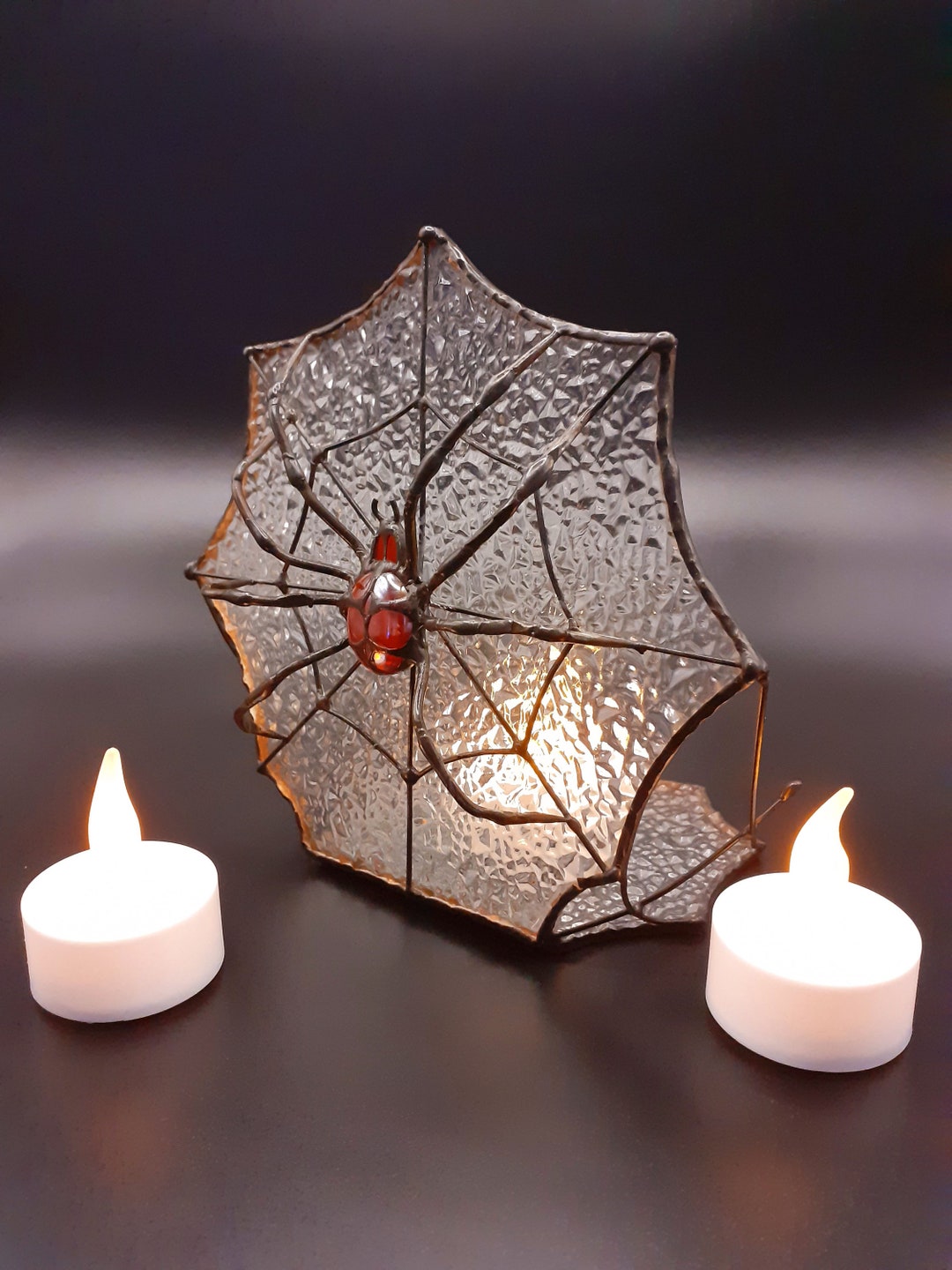 Stained Glass Spider Web Gothic Home Decor, Halloween Candle Holder ...