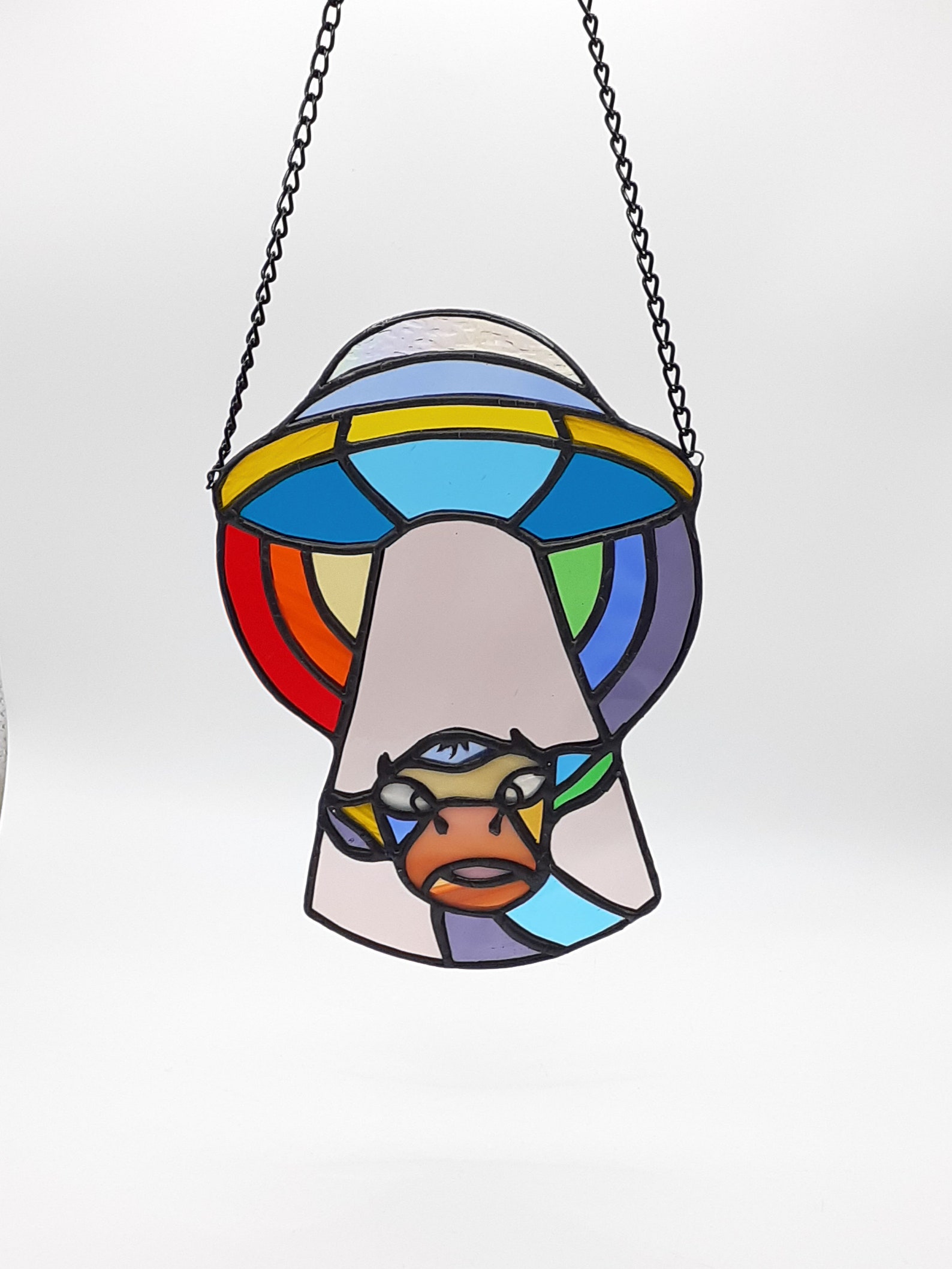 UFO Stained Glass Stained Glass Cow Alien Ufo Suncatcher - Etsy