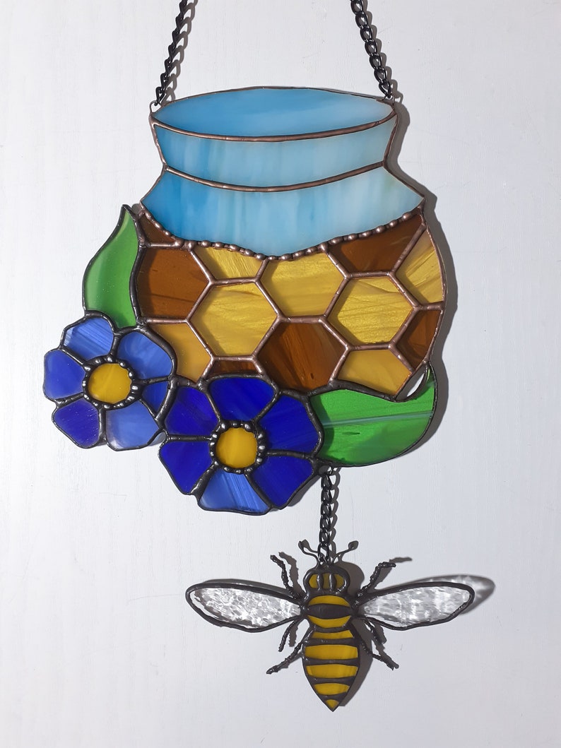Bee Stained Glass, Daffodil Stained Glass, Bee Suncatcher, Honeycomb ...