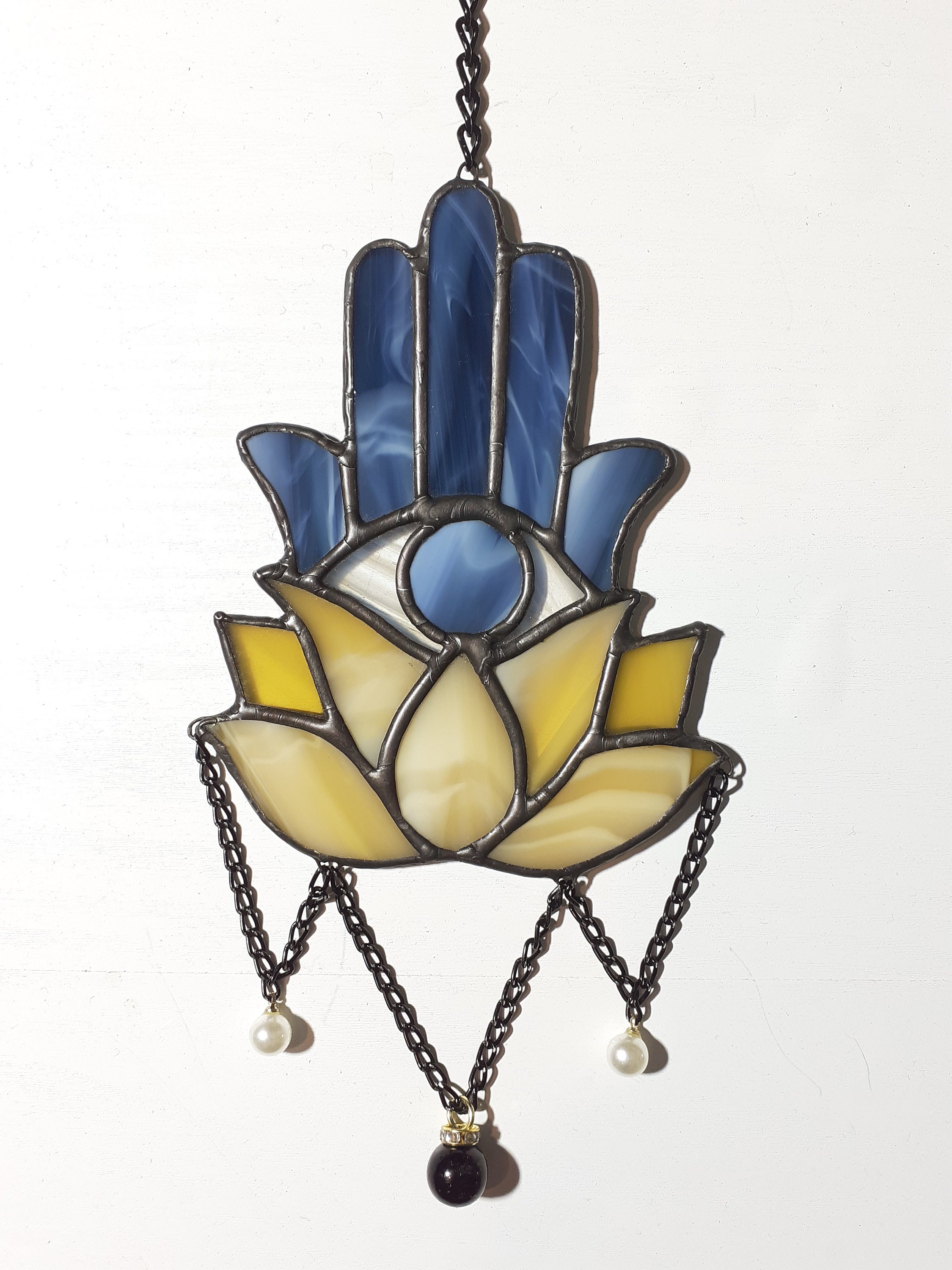 Hamsa Hand Stained Glass Succulent Suncatcher, Lotus Flower Car Mirror ...