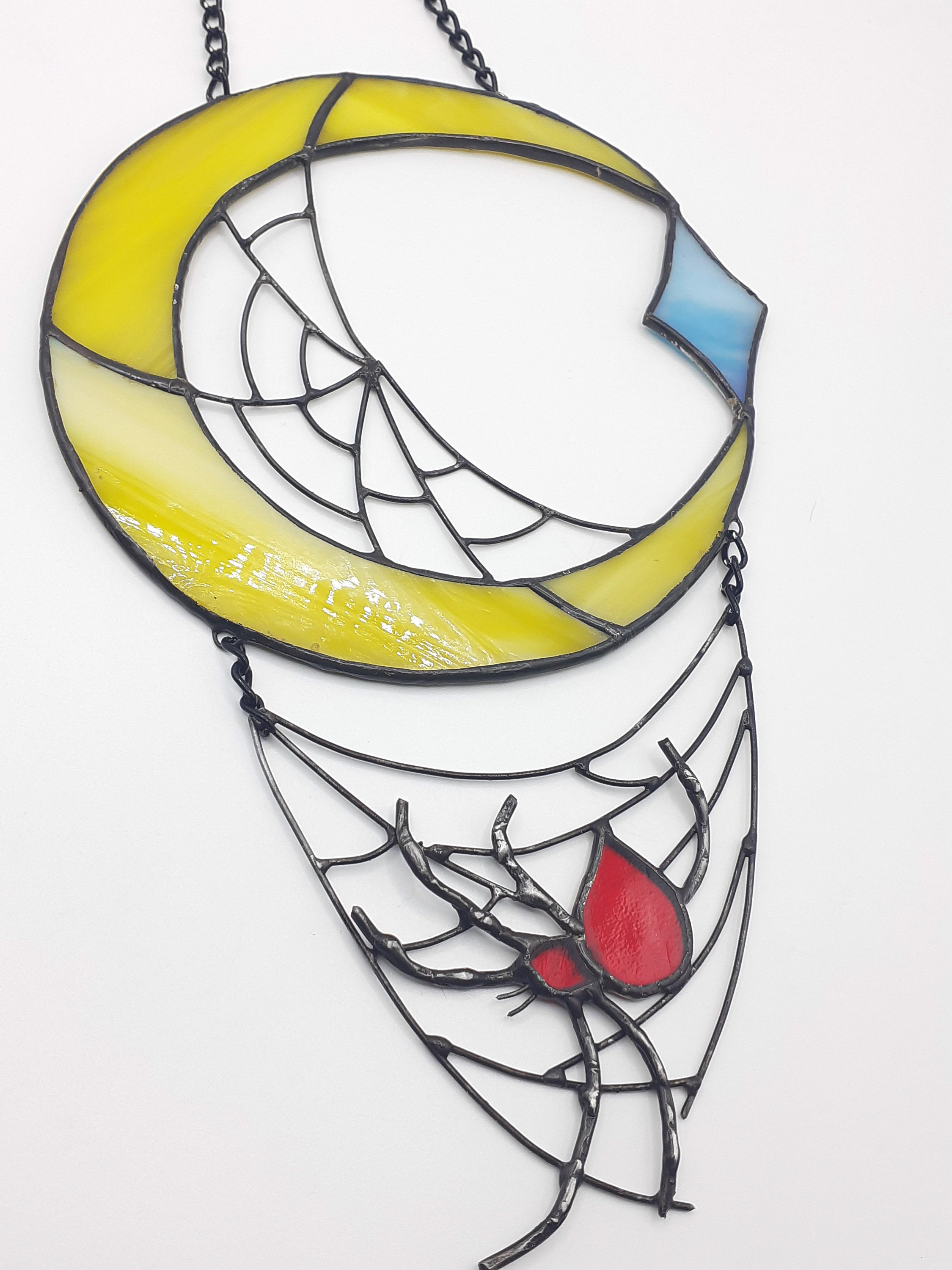 Gothic Stained Glass Spider Suncatcher, Jumping Spider Web Stained ...