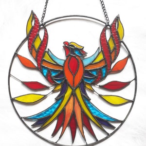 Stained Glass Phoenix Bird Dreamcatcher, Phoenix Wings Bird Suncatcher ...