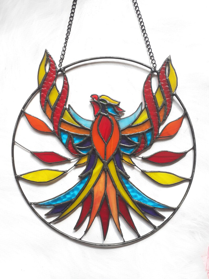Stained Glass Phoenix Bird Dreamcatcher, Phoenix Wings Bird Suncatcher ...