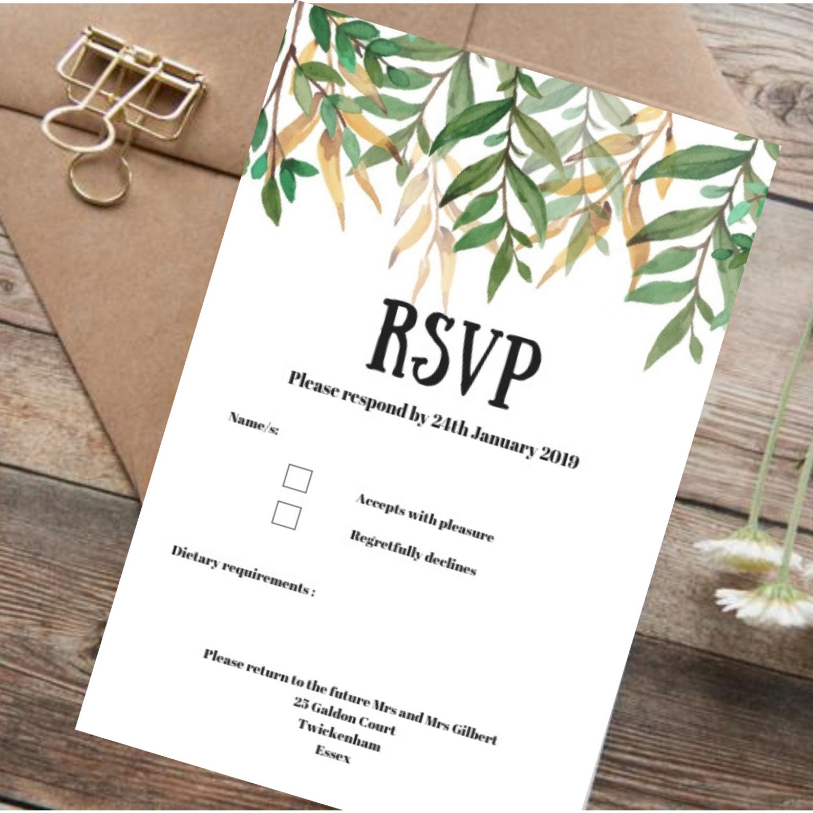 Botanical Green Rsvp Card Insert Personalised RSVP - Etsy