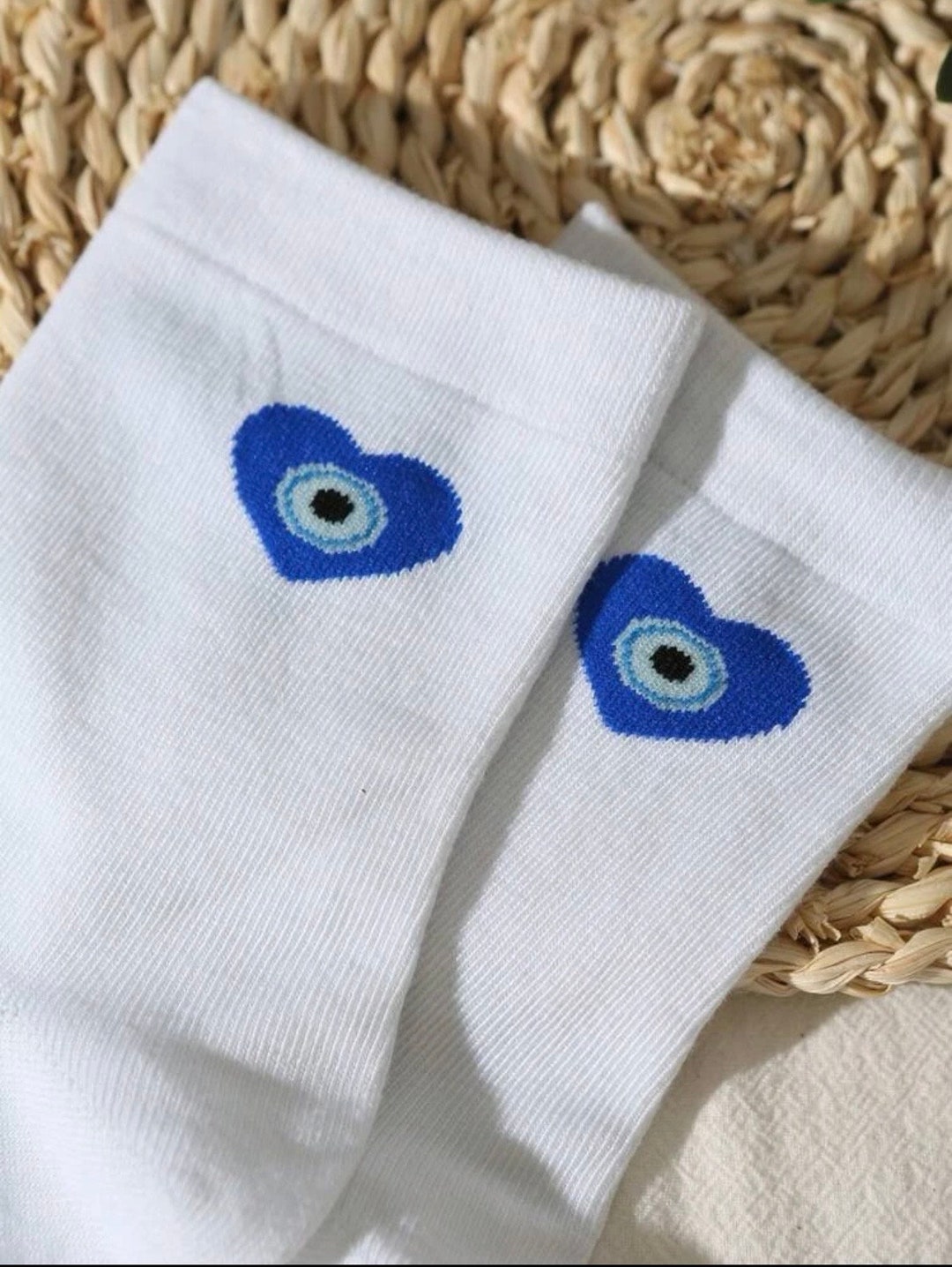 Blue Evil Eye Socks: White Lucky Charm Socks - Etsy