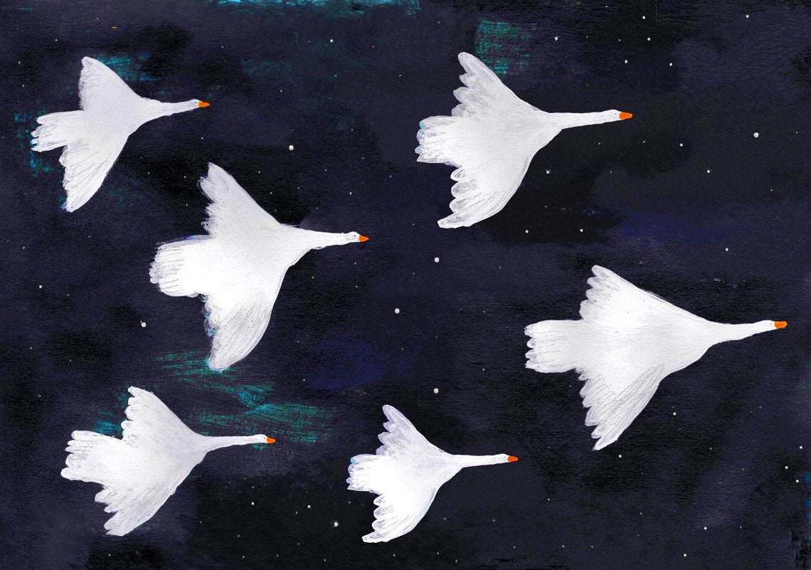 Flying Goose Starry Night Sky Print | Etsy