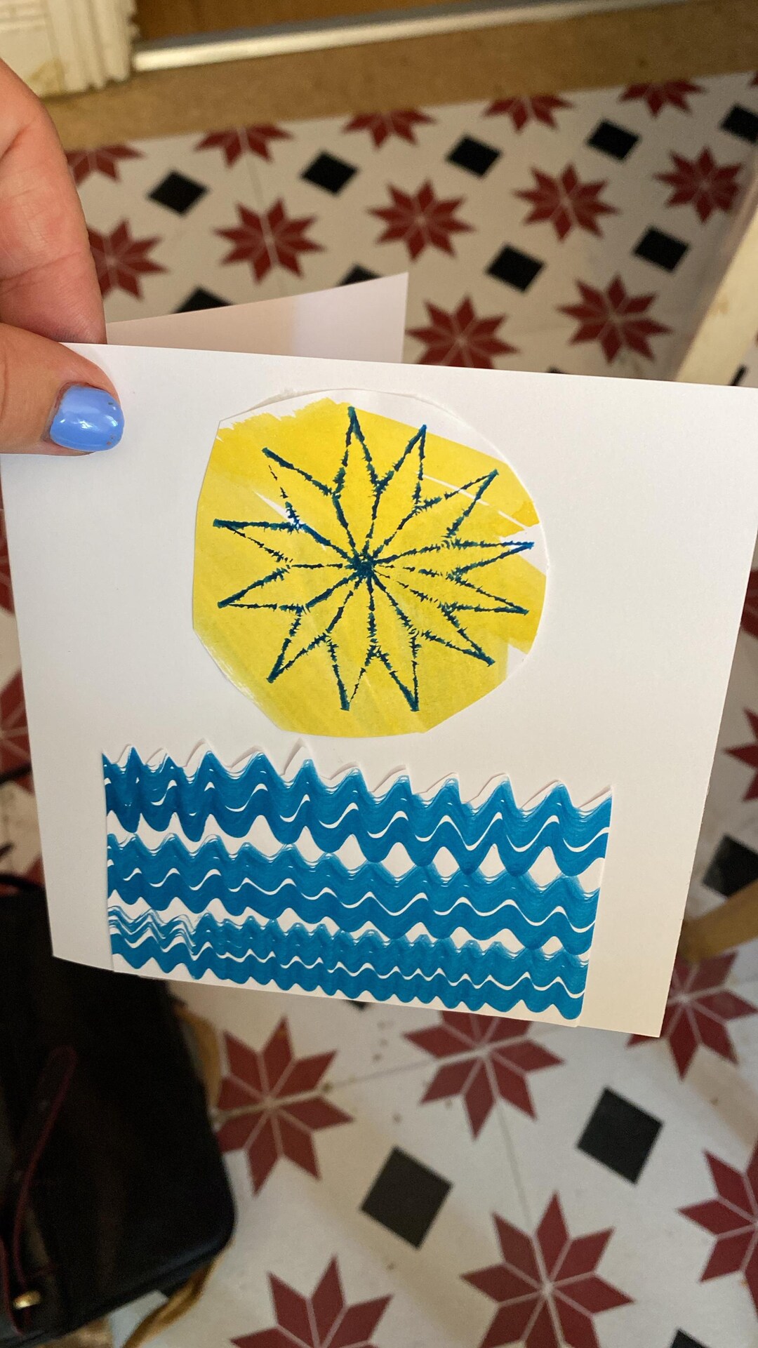 Hand Painted Inky Sun and Sea Card 5inch X 5inch With Envelope - Etsy