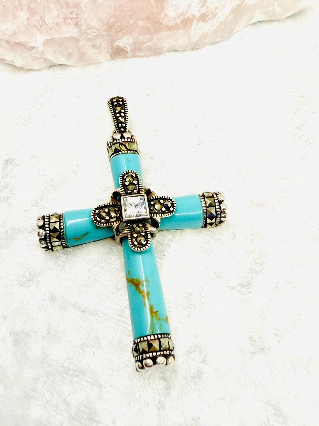 Vintage Turquoise Sterling Silver Cross Pendant. - Etsy