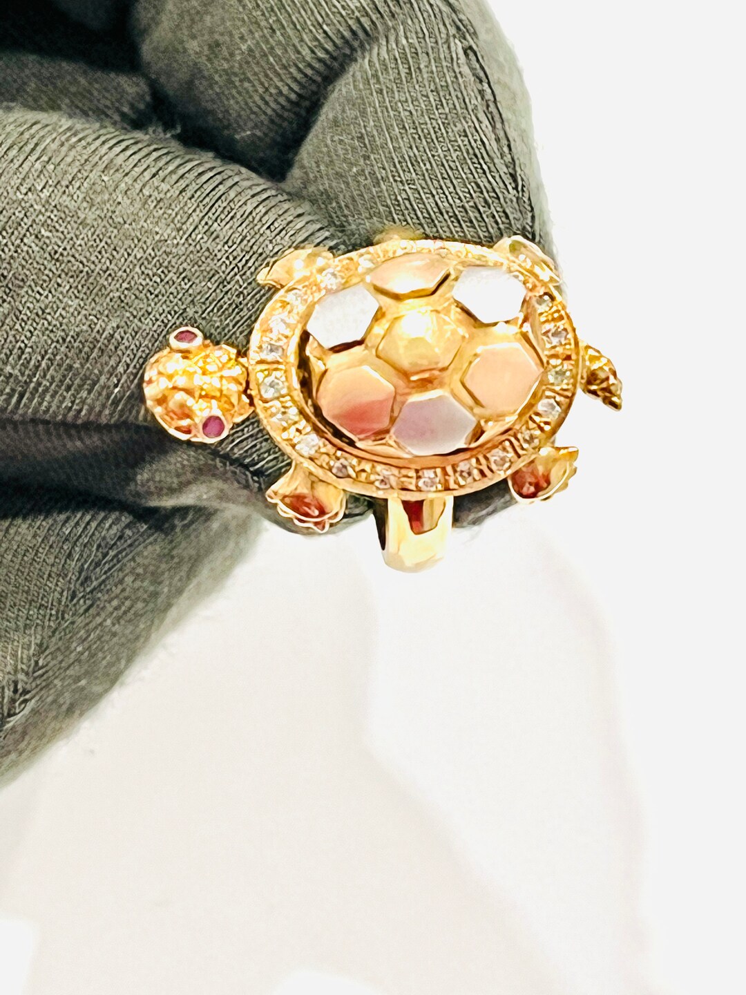 14K Yellow White and Rose Gold and Ruby Locket Turtle Ring - Etsy