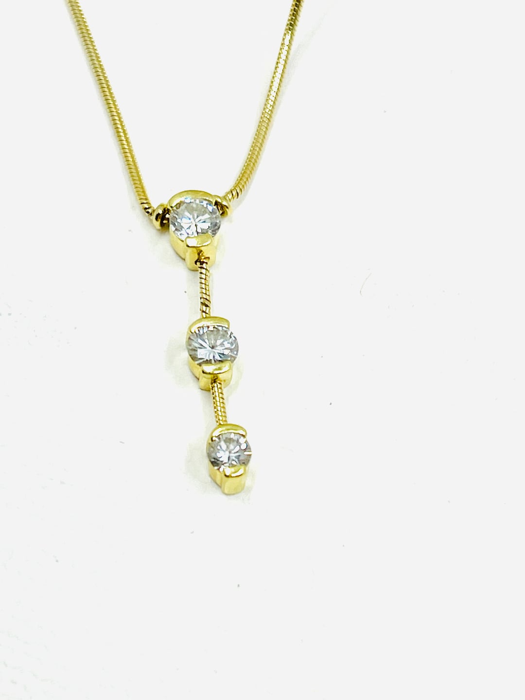 18K Yellow Gold Diamond Three -stone Drop Pendant Necklace. - Etsy