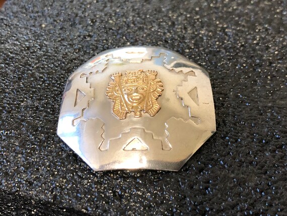 Vintage Peru Peruvian Sterling Silver &18k gold pin … - Gem