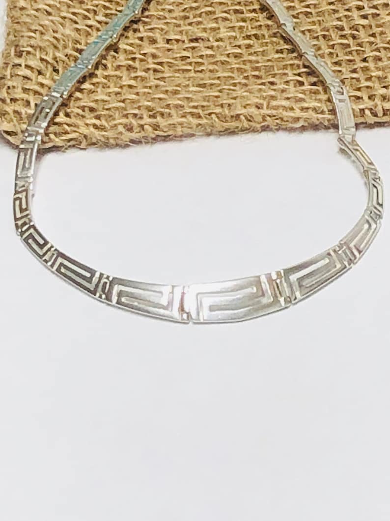 Vintage Greek Key Pattern Linked Chain Necklace - Etsy Norway