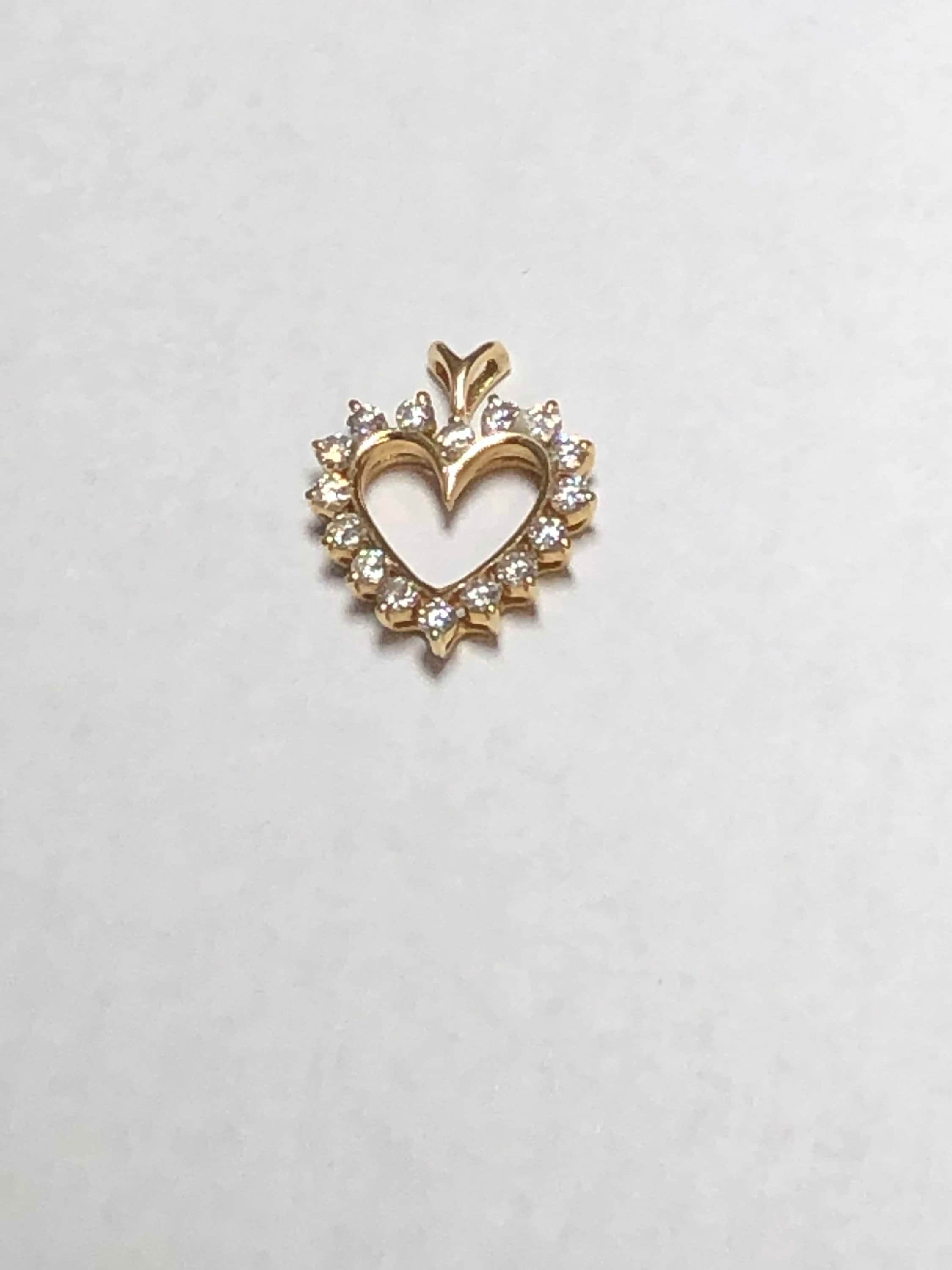 14K Yellow Gold Heart Shape Pendant with Diamonds. | Etsy