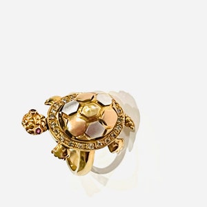 14K Yellow White and Rose Gold and Ruby Locket Turtle Ring - Etsy