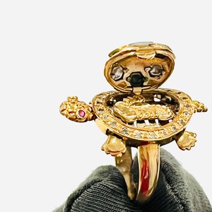 14K Yellow White and Rose Gold and Ruby Locket Turtle Ring - Etsy