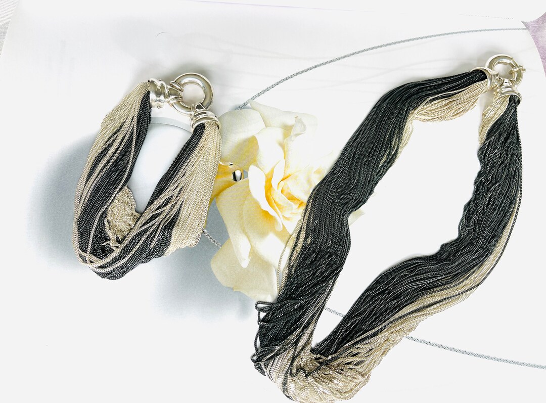 Vintage Sterling Silver Multi-strand Two-tone Chain Link Set. - Etsy