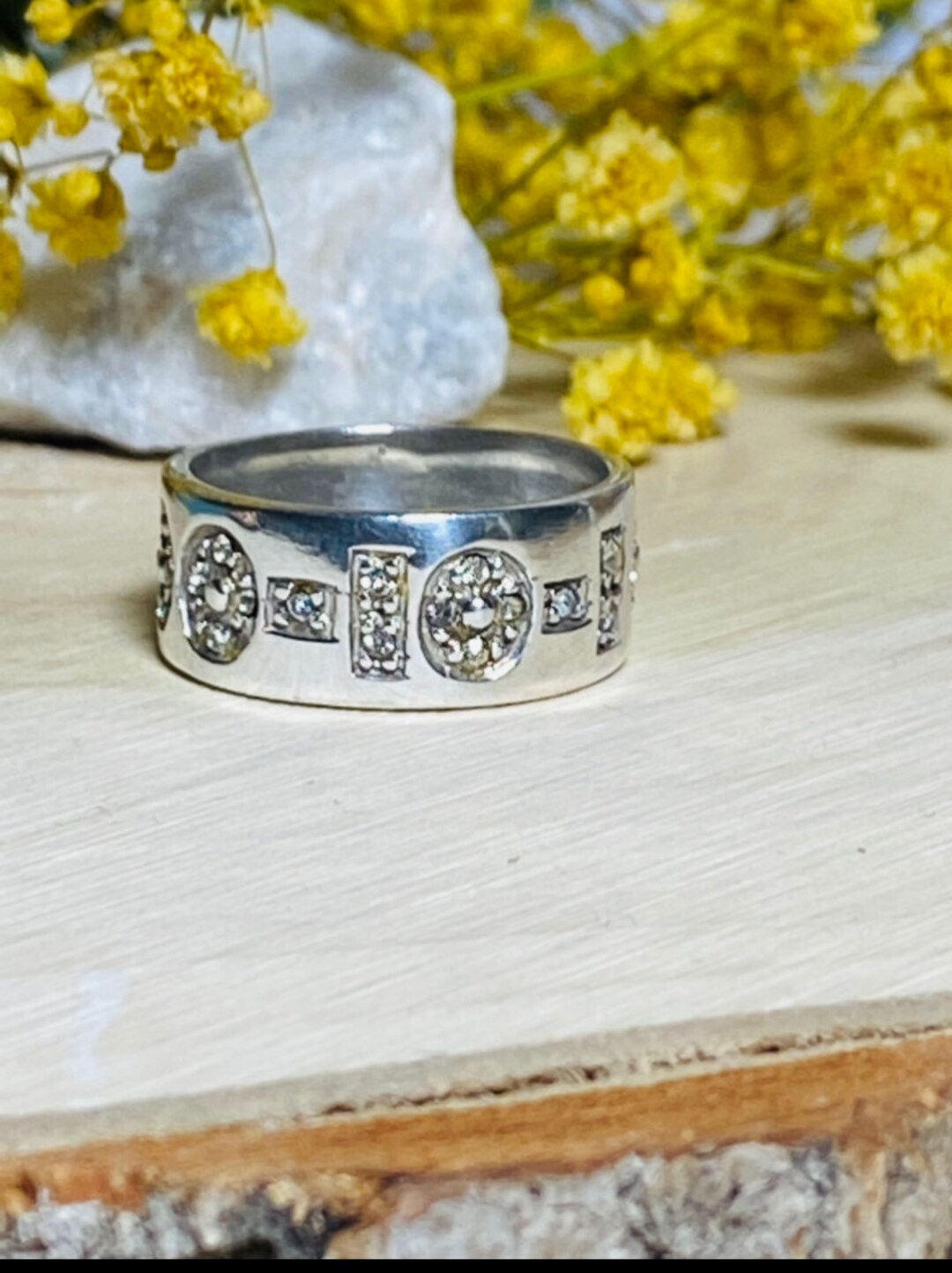 Vintage Sterling Silver Cigar Band Ring With CZ. - Etsy