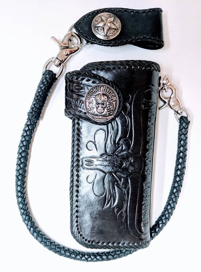 Hand Tooled Biker Chain Wallet Trucker Motorcycle Style All - Etsy