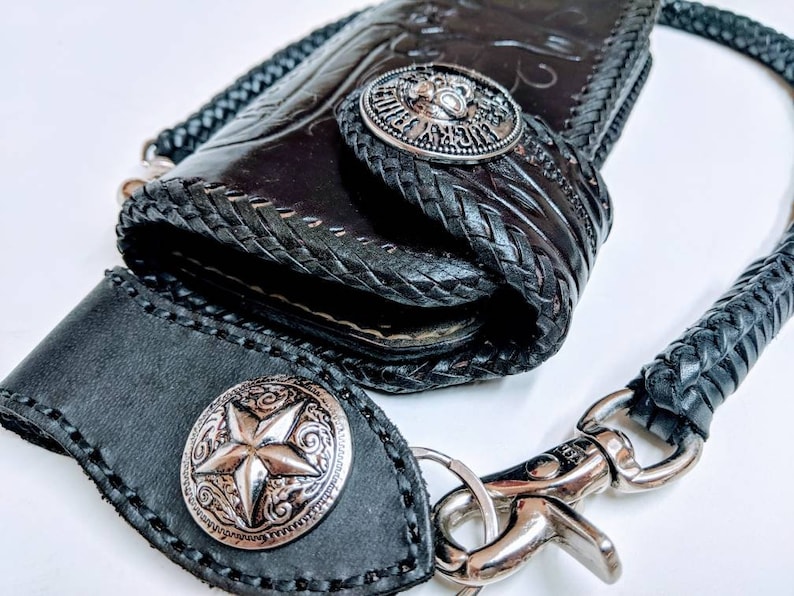 Hand Tooled Biker Chain Wallet Trucker Motorcycle Style All - Etsy