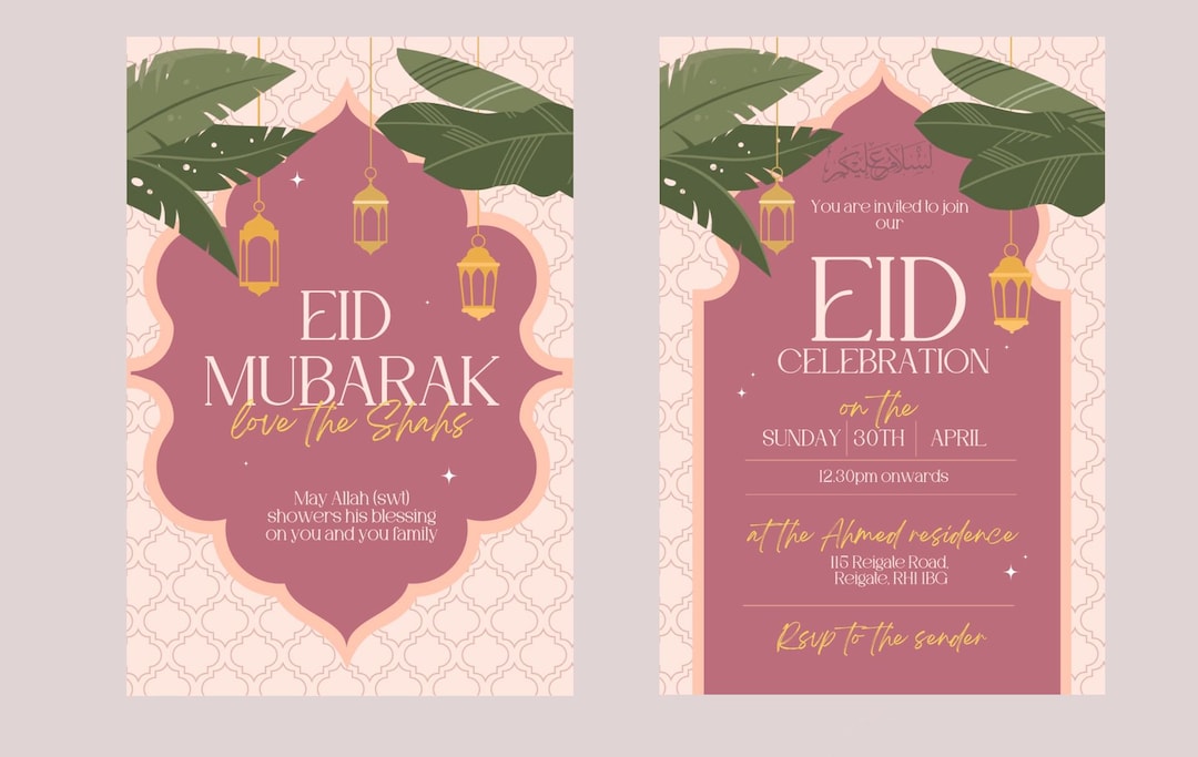 Eid Invite & Eid Card, Canva Template, Printable, Digital Download, Eid ...