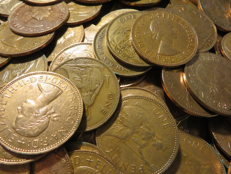 50 ENGLISH Old Penny Coins - Etsy