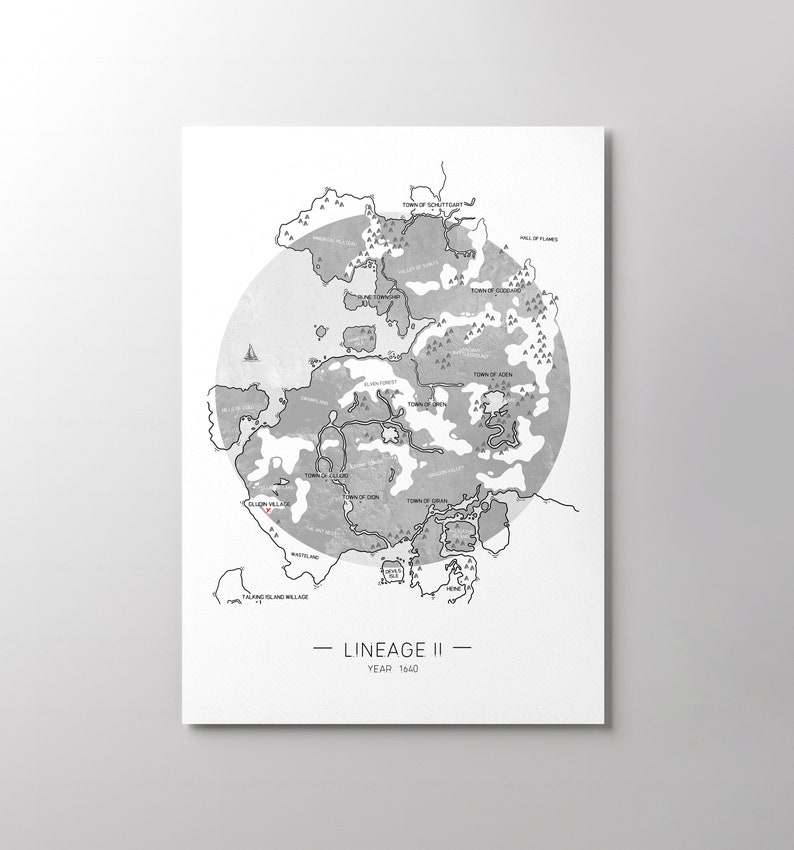 Lineage II Map Art Print: Cartographic Game Poster (digital Download ...