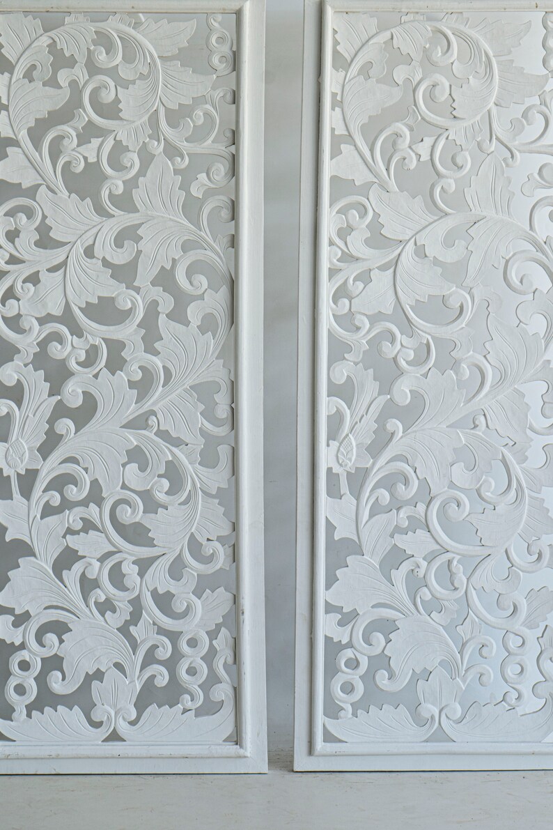 Set of 2 White Wood Carving Handcrafted MDF Wall Art Hanging - Etsy